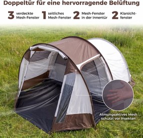 Costway Tunelový stan pro 4-6 osoby Vodotěsný s velkou předsíní a ventilačními