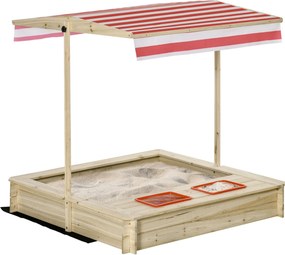 Square Wooden Sandpit Outsunny 1,18L x 1,18W x 1,18H m - Nastavitelná výška, sklon střechy, uzavíratelný - 2 vaničky - Autoklávované jedlové dřevo