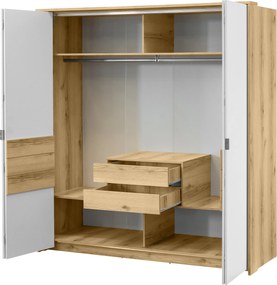STO Šatní skříň PANAMA 208 cm, Bílá/Dub přírodní