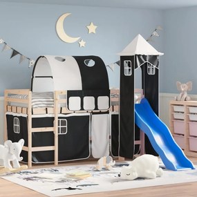 Dětská patrová postel s věží bílá a černá 90 x 200 cm borovice,  3207099