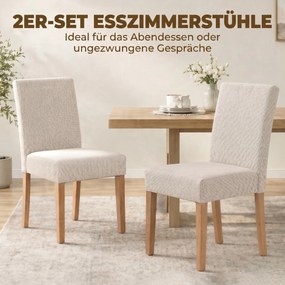 HOMCOM sada 2 krémových čalouněných jídelních židlí — polstrované sedáky i opěradla, nohy z kaučukového dřeva, snadná montáž