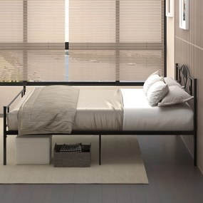 HOMCOM ocelový rám dvojité postele 160x200cm s integrovanými laťkami, čelem a nohama, úložným prostorem pod postelí, černý