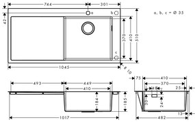 Hansgrohe - Nerezový dřez 1045x510mm s odkládací plochou vlevo a 1 otvorem pro baterii, 43306800