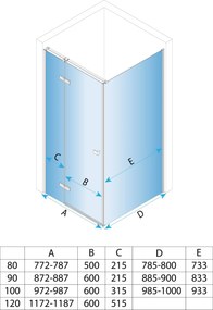 Obdélníkový sprchový kout REA ATLAS PRAVÝ 100/dveře x 90/zástěna cm, chrom/transparent - bez vaničky