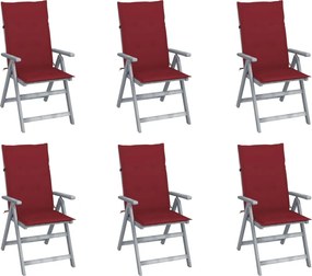 vidaXL Zahradní polohovací židle 6 ks s poduškami masivní akácie [3065328] Barva: vínová červená