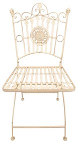Béžovo-hnědá antik kovová skládací židle s ornamentem – 52x48x99 cm