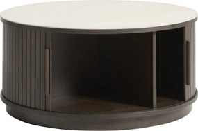 Kulatý konferenční stolek s keramickou deskou v tmavě přírodní barvě ø 85 cm Enna – Unique Furniture