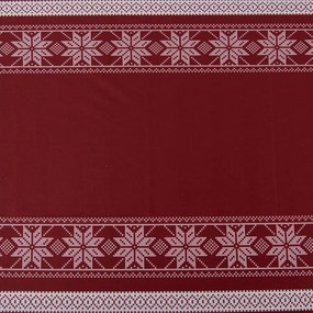 Tmavě červený zimní ubrus s domky a vločkami - 140*220 cm