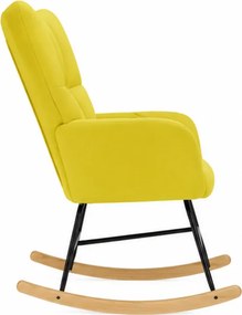 relaxační křeslo, houpací, dřevo/kov/textil, 96x62x79 cm, nohy světlé/žlutá, Dekorino KR20260135