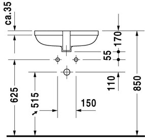 Duravit Happy D.2 - Vestavěné umyvadlo, bez otvoru pro armaturu, 480 x 345 mm, bílé 0457480000