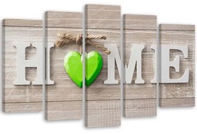 Obraz na plátně pětidílný Home Zelené srdce Béžová - 200x100 cm
