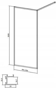 Cersanit Larga, Walk-In sprchová zástěna 90x200 cm, 8mm průhledné sklo, chromový profil, S932-135