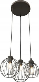 Závěsná loftová lampa kulatá černá 3 drátěné koule do obývacího pokoje 3 body Emibig