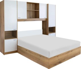 Postel s nástavcem, 160x200, bílá vysoký lesk HG, MILAGA