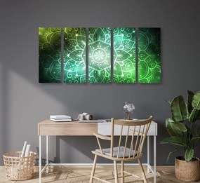 5-dílný obraz Mandala s galaktickým pozadím v odstínech zelené Varianta: 100x50