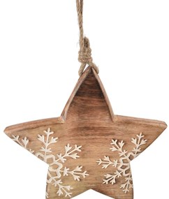 4Home Dekorace z mangového dřeva Snowflake Star, 20 cm