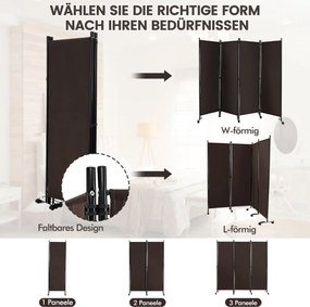 Costway Čtyřdílný paraván na kolečkách, výška 173 cm, hnědý