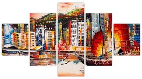 Obraz - Victoria Harbor, Hong Kong, olejomalba (125x70 cm)