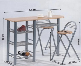Komplet barový stůl + 2 židle, buk, 120x40 cm, BOXER
