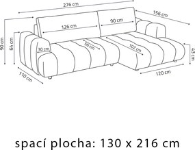 Sedací souprava HATI | 156x276 cm | rozkládací + úložný prostor | VÝBĚR TKANIN