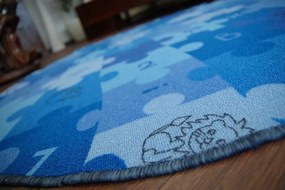 Dětský kulatý koberec PUZZLE modrý