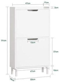 Sobuy SoBuy FSR151-W Sklápěč bot se 2 klopami Úzká botník Botník Bílá 50x91x19cm