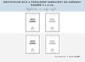NOVÉ KOŘENÍ - Samolepka na kořenky 3 x 4 cm - DomaLEP varianta: BÍLÁ - tučné písmo