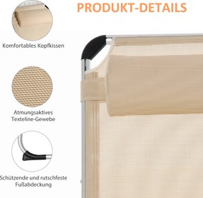 Outsunny skládací zahradní lehátko s polštářem ergonomické relaxační lehátko s 4stupňově nastavitelným opěradlem, hliníkové, nosnost až 120 kg, vhodn…