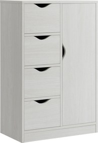 HOMCOM Obývací pokoj komoda se 4 šuplíky, 1 dveřmi a vnitřní policí - univerzální úložná skříň do koupelny, ložnice, jídelny 54x29x83 cm Bílá s dřevě…