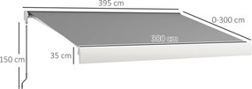 Markýza, elektricky/manuálně výsuvná, plná kazeta, dálkové ovládání, hliníkový rám, 4 x 3 m, světle šedá