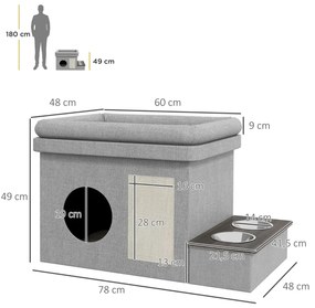 PawHut Pelíšek pro psy / kočky s miskami na krmení, šedý D30-775V00GY