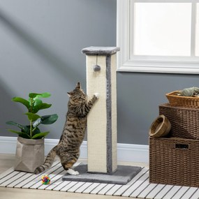PawHut Škrabací Sloup, 81cm Škrabací Sloupec, Sisalový Kočičí Škrabací Strom s Hracím Míčkem, Kočičí Škrabací Nábytek pro Kočky do 5 kg, Vnitřní, Šed…