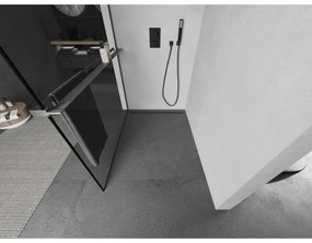 Mexen Kioto+, sprchová zástěna Walk-In s poličkou a věšákem 90 x 200 cm, 8mm čiré sklo černý vzor, ​​grafitový profil, 800-090-121-66-70