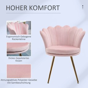HOMCOM Křeslo do Obývacího Pokoj s Designem ve Tvaru Lotusu, Polstrované Křeslo s Kovovými Nohami, Sametový Vzhled, Jednoduché Křeslo do Ložnice, Růž…