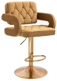 LuxuryForm Barová židle  ADRIA VELUR na zlatém talíři - hnědá