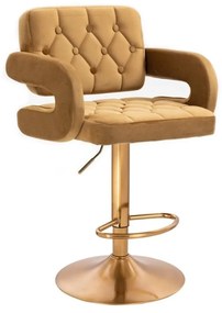 LuxuryForm DESIGN Barová židle ADRIA VELUR na zlaté kulaté podstavě - medová