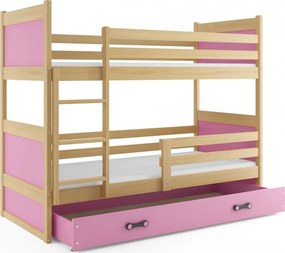 Falco Patrová postel Riky s úložným prostorem, borovice/růžová