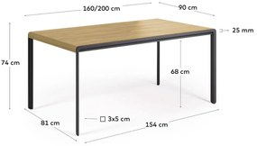 Dubový rozkládací jídelní stůl Kave Home Nadyria 160/200 x 90 cm