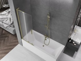 Mexen Velar L, 2-křídlová posuvná vanová zástěna 85 x 150 cm, 8mm sklo námraza, zlatá matná, 896-085-003-31-55