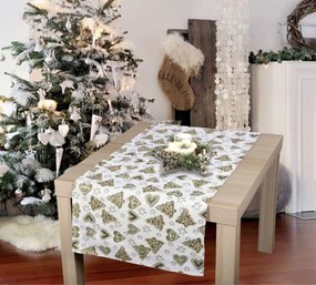 Forbyt, Ubrus gobelinový vánoční, Srdíčka a stromeček, zlatohnědý 78 x 78 cm