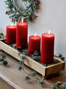 Červená široká svíčka s drážkami a třpytkami Macon - Ø 7*15cm / 64h