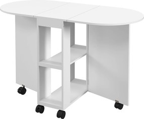 HOMCOM Skládací jídelní stůl na kolečkách s rozkládacími bočnicemi a 2 otevřenými policemi, moderní styl, nosnost 80 kg, 120x60x77 cm, bílý