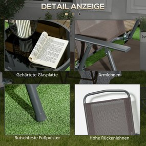 Outsunny 3dílná kovová bistro souprava odolná vůči povětrnostním vlivům se skládacím skleněným stolem, zahradní židle, venkovní nábytek na balkon