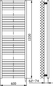Sapho, TONDI-E elektrické topné těleso, rovné, 600x1330 mm, 600W, černá matná