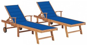 Zahradní lehátko 2ks masivní teak / látka Dekorhome