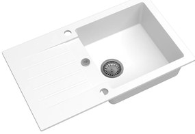 Sink Quality Natalie, kuchyňský granitový dřez 770x450x170 mm + chromový sifon, bílá, SKQ-NAT.W.1KDO.X