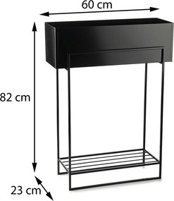 KOVOVÝ KVĚTINÁČ SE STOJÁNEM RECT 82X23X60 CM ČERNÁ
