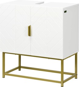 Kleankin Skříňka pod umyvadlo Koupelnový nábytek Moderní skříňka s 2 dveřmi a zlatými ocelovými nohama 60x30x65 cm Bílá | Aosom