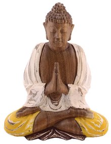 Socha Buddhu žluto-bílý s patinou 20 cm