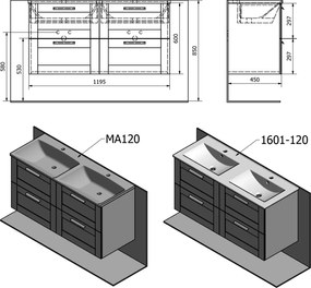 Sapho Amia AM120 dvojumyvadlová skříňka 119 x 60 x 45 cm dub Texas
